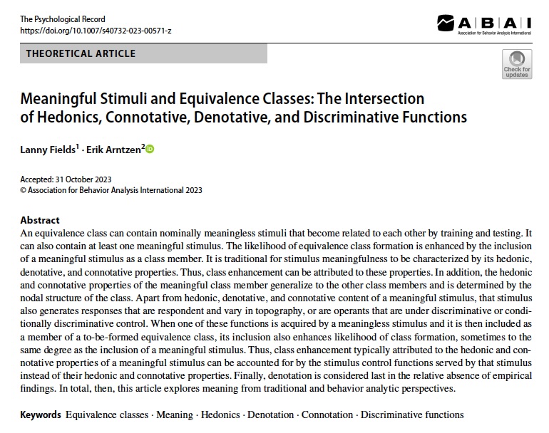 A paper on Meaningful Stimuli and Stimulus Equivalence : Equivalence
